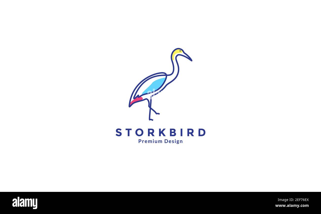 bird stork line colorful logo symbol vector icon design illustration ...