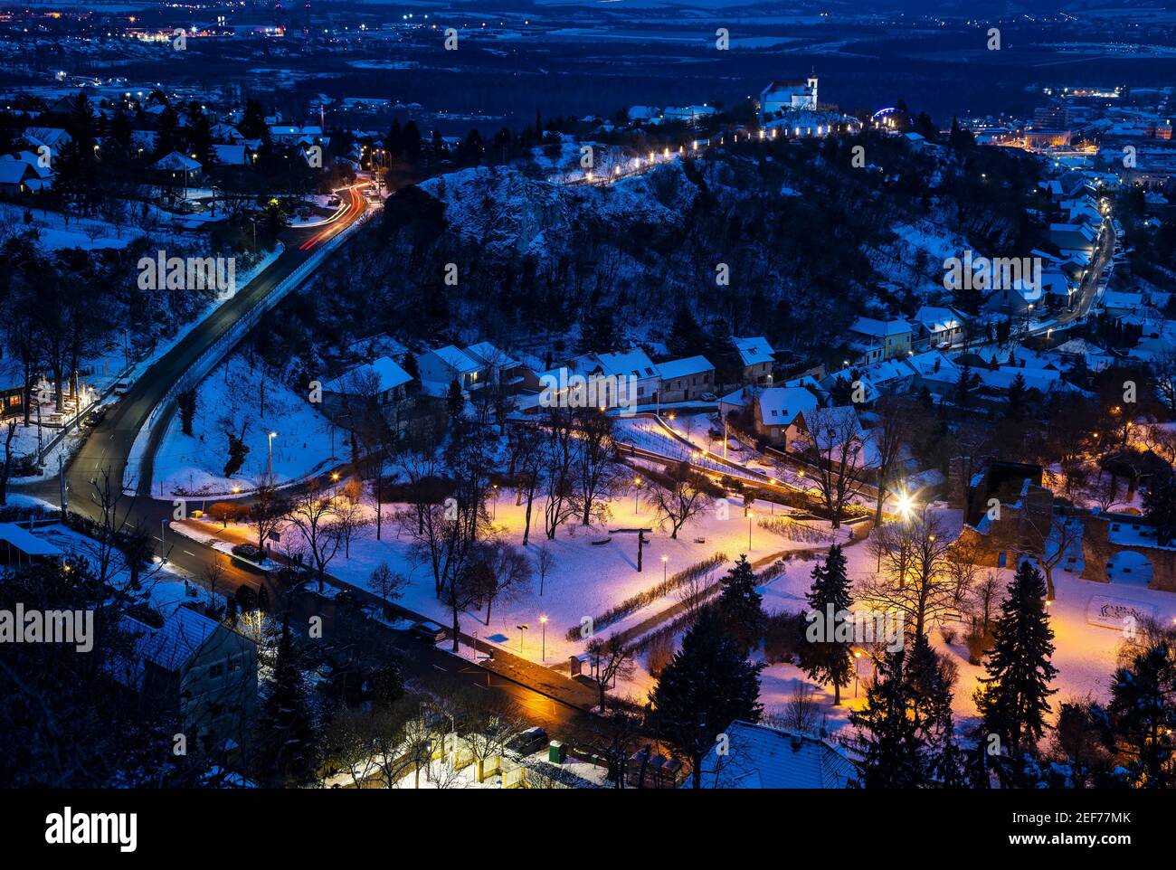 Pecs city at night from above in blue hour Stock Photo - Alamy
