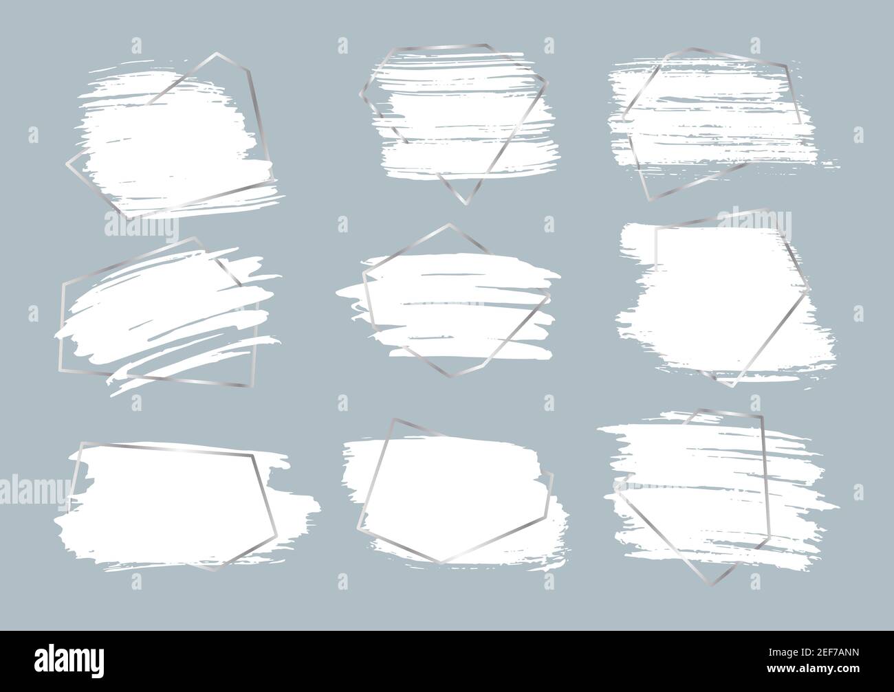 Set of different hand drawn ink brush strokes with silver frame. Stamp ...