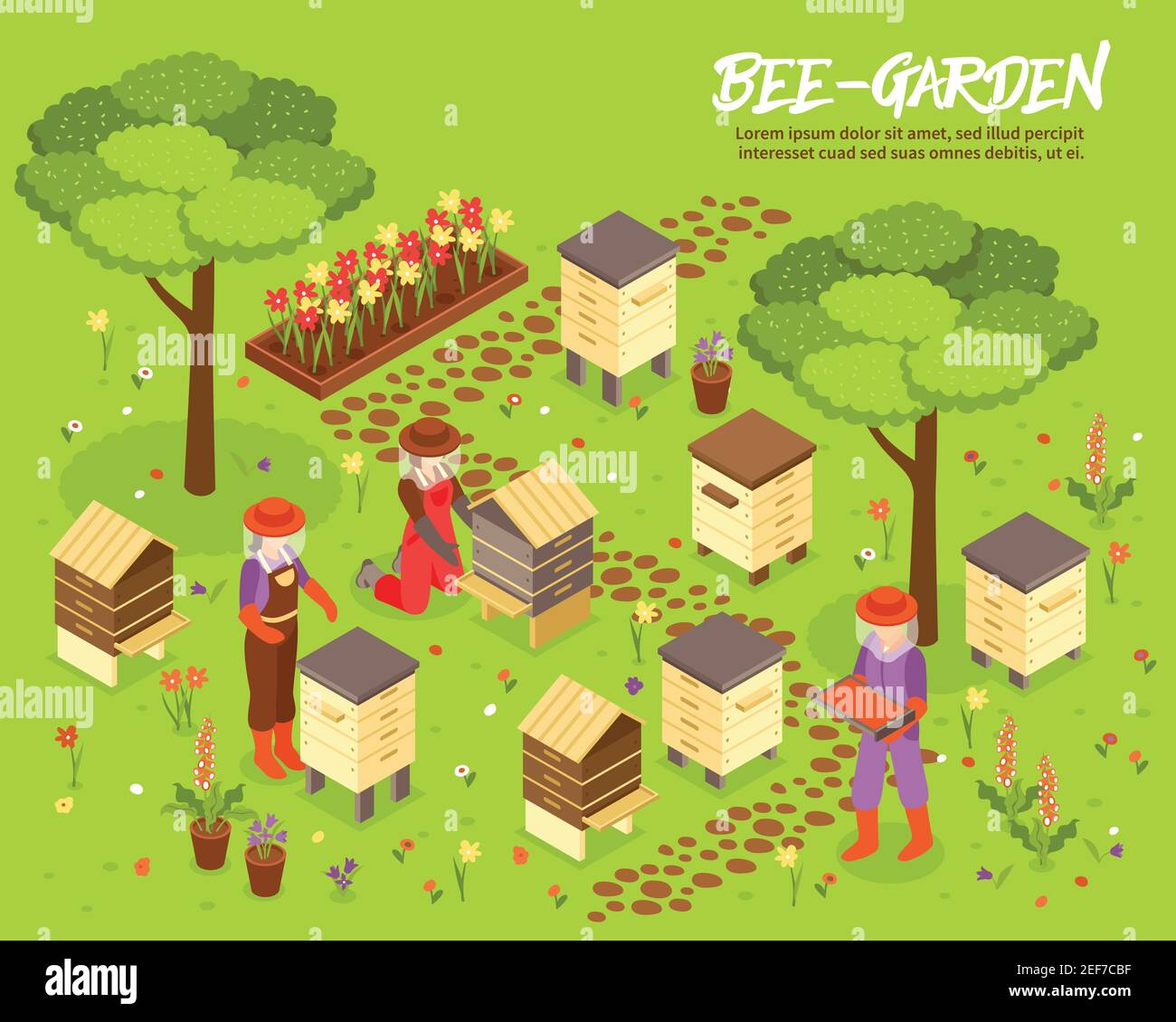 Bee keeping yard with beehives honey harvesting isometric poster with ...