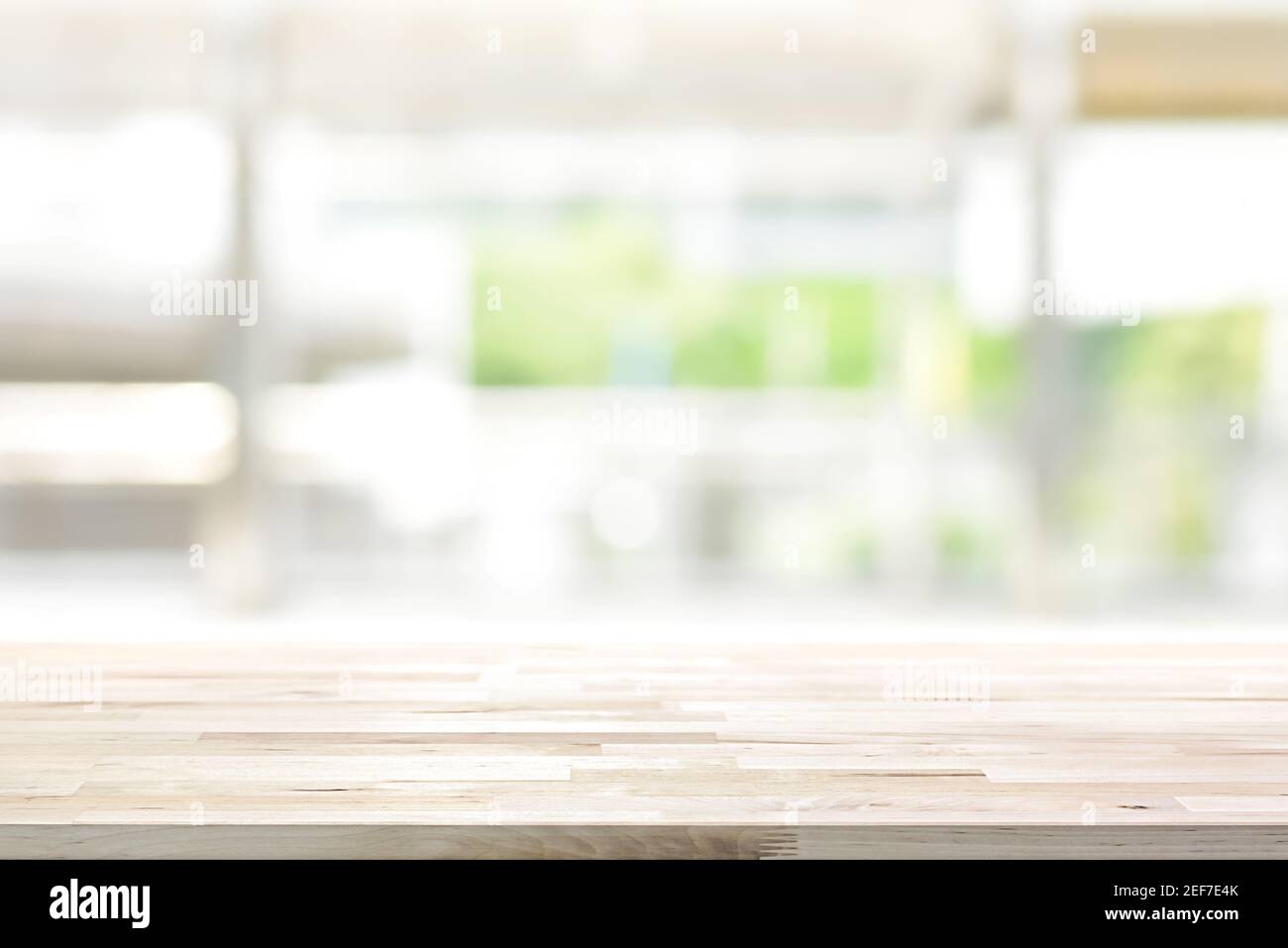Wood table top on blur kitchen window background - can be used for ...