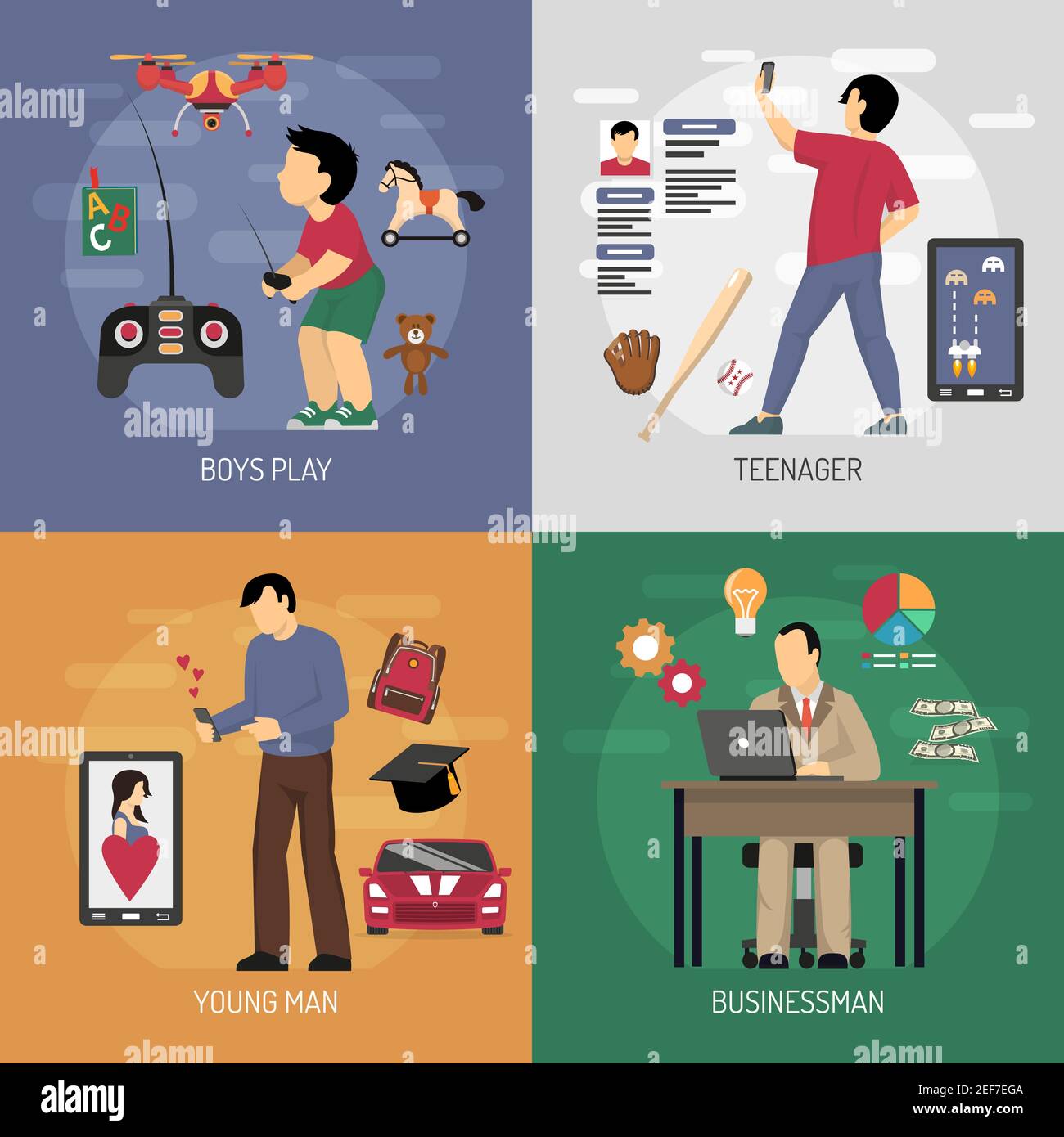 Men evolution digital gadget design concept with flat compositions of ...