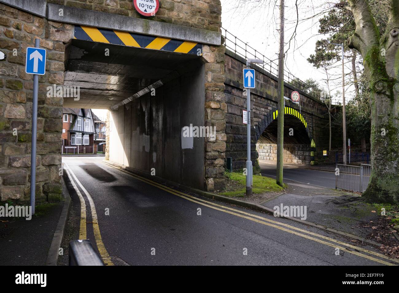 Low bridges with warning markings Stock Photo - Alamy