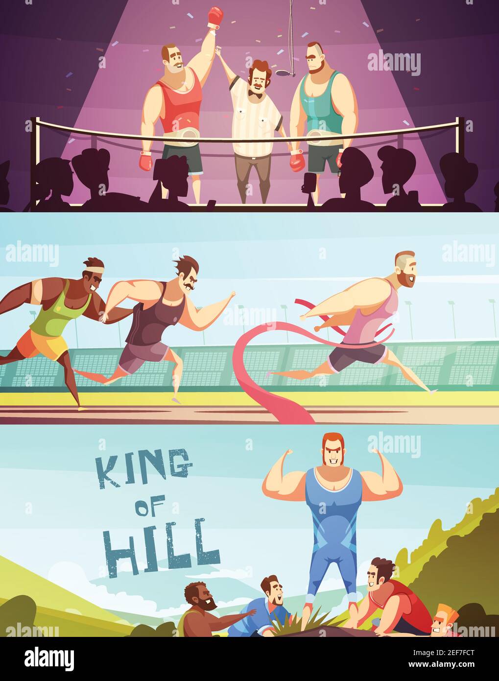Competition banners collection with doodle style human characters of ...
