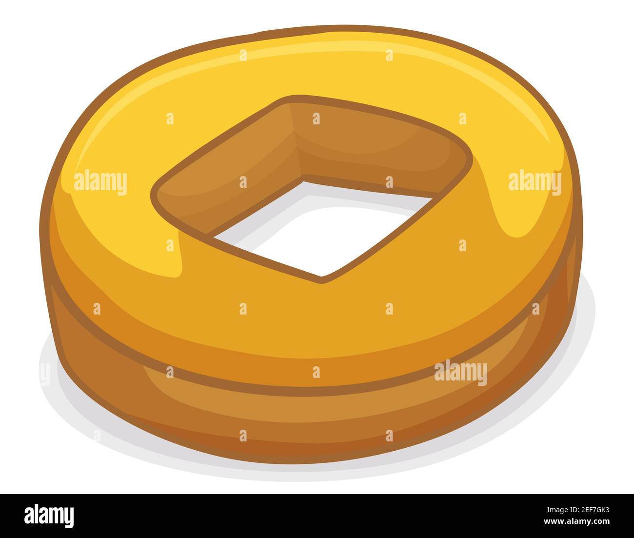 Traditional Chinese golden coin with hole with square shape in cartoon ...