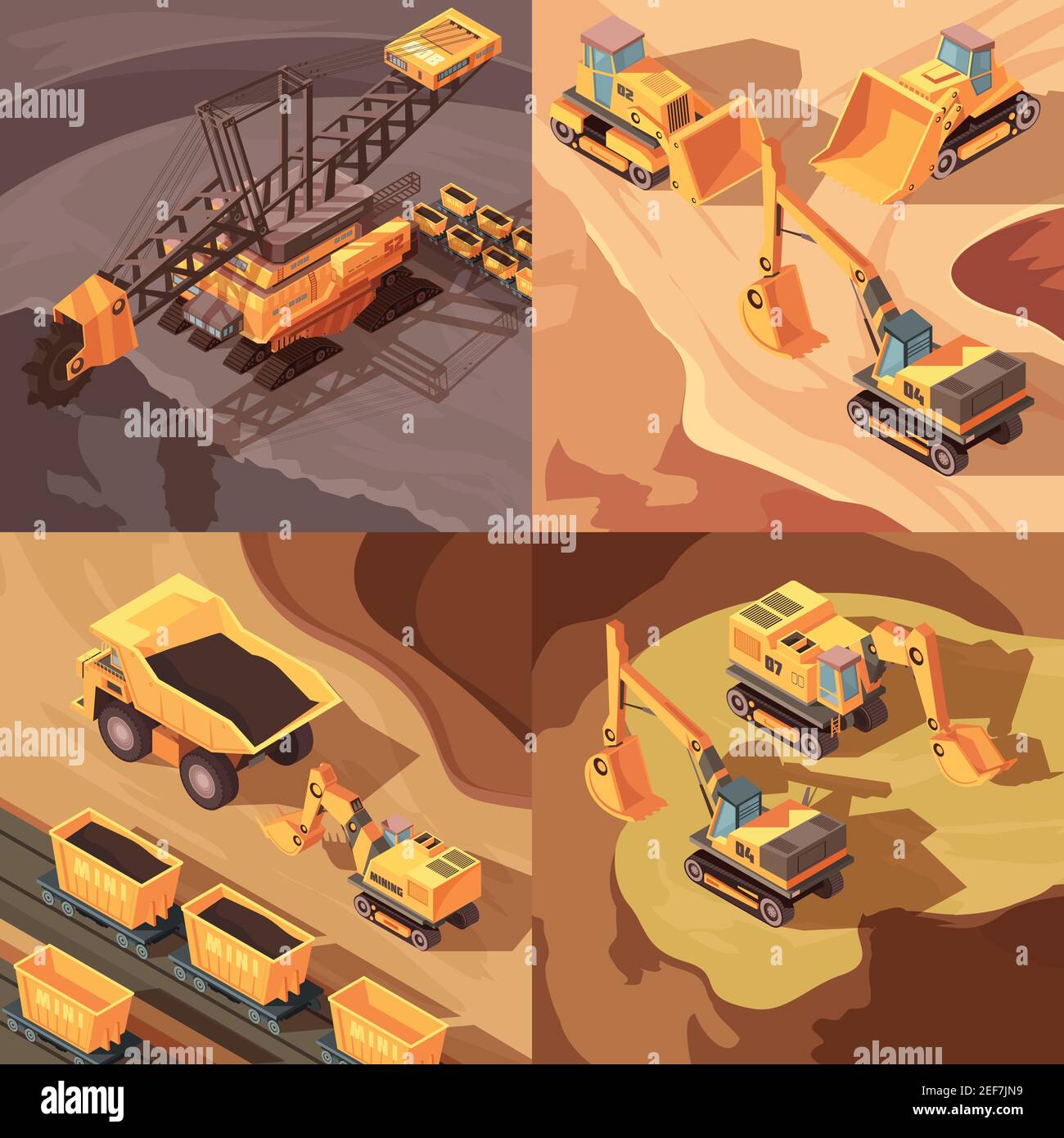 Mining set of square compositions with machinery equipment performing ...