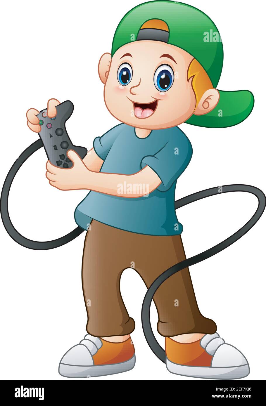 Vector illustration of Little boy holding joystick game Stock Vector ...