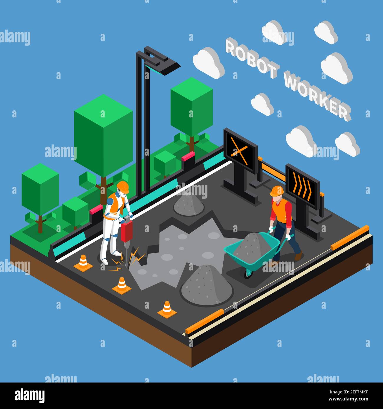 Robot worker professions 3d design concept with humanoids performing ...