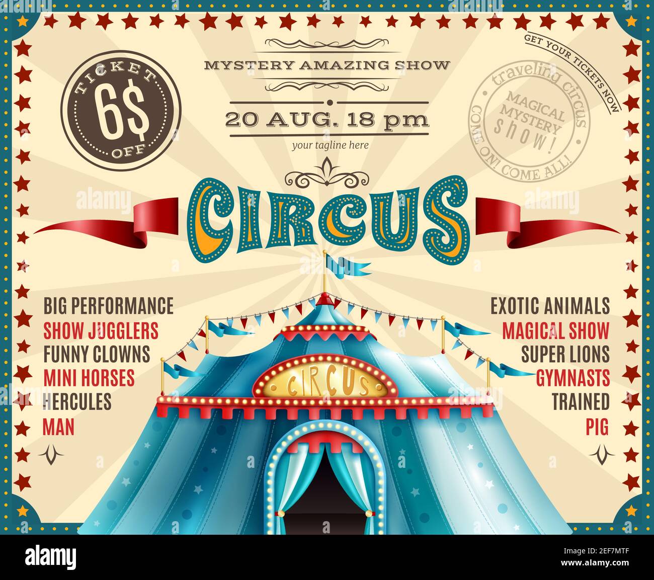 Travel circus carnival performances discount ticket voucher retro ...