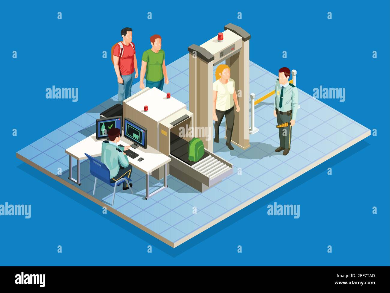 Check in airport people isometric composition with customs officers ...