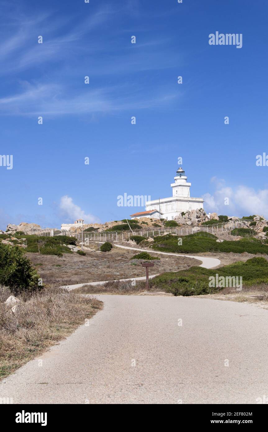 Vertical shot of the Capo Testa Lighthouse in Sardinia, Italy Stock ...