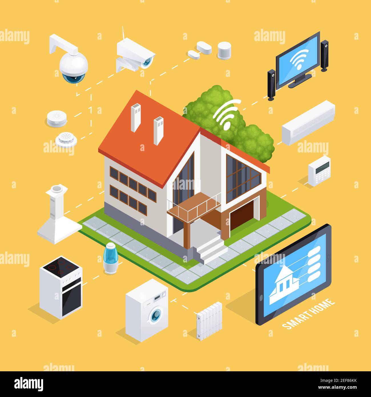 Smart home internet of things isometric composition poster with computer controlled household ...