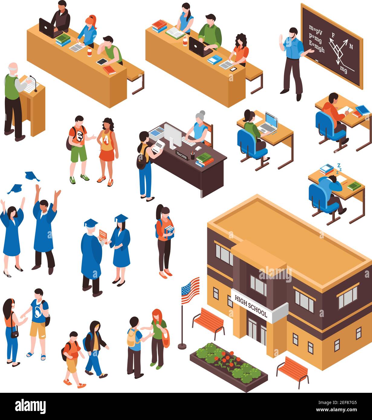 Isometric set of students and teachers in high school and university on ...