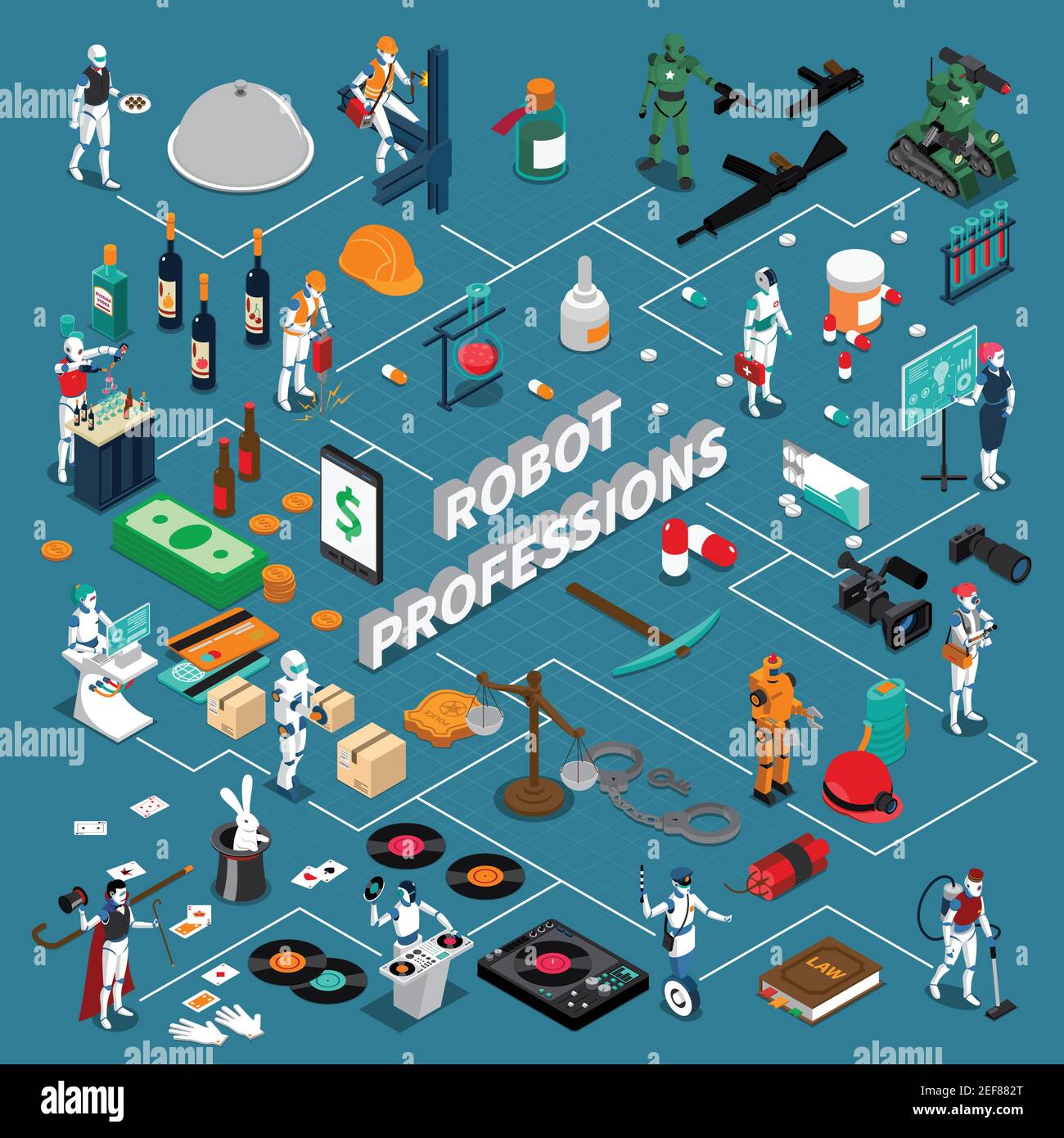 Robot professions infographics 3d layout demonstrating different ...