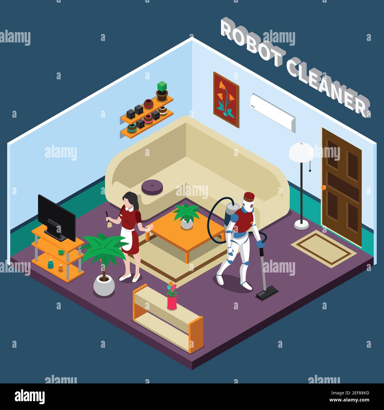 Robot professions 3d design concept with artificial housewife and ...