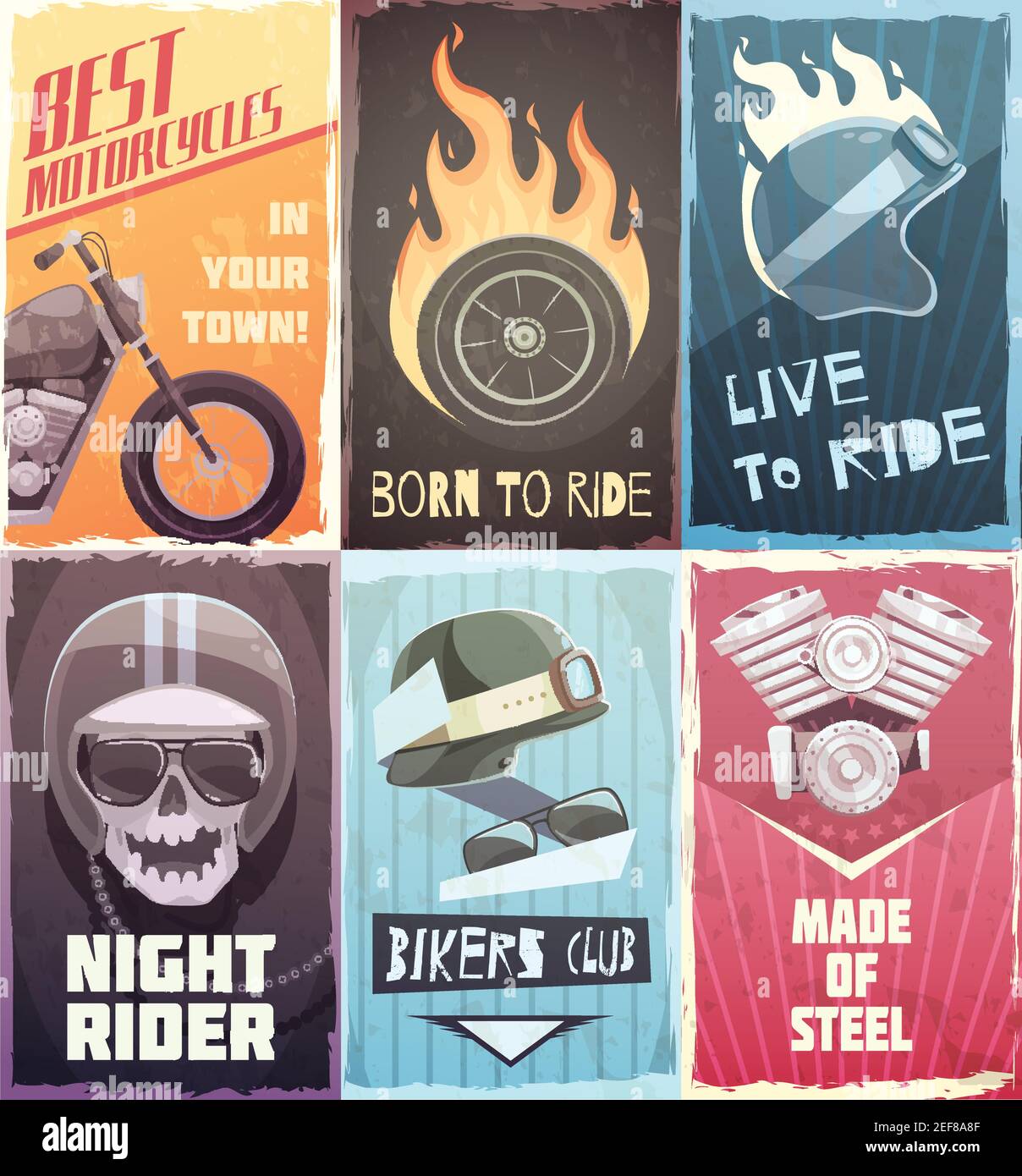 Vintage poster ride set of vertical bikers club retro backgrounds and ...