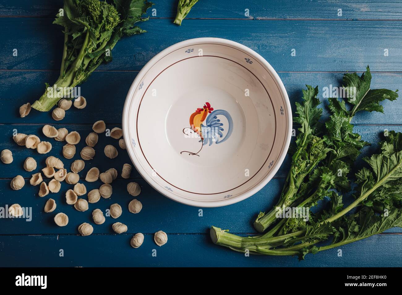 Traditional apulian dish with orecchiette shaped pasta and turnip tops ...