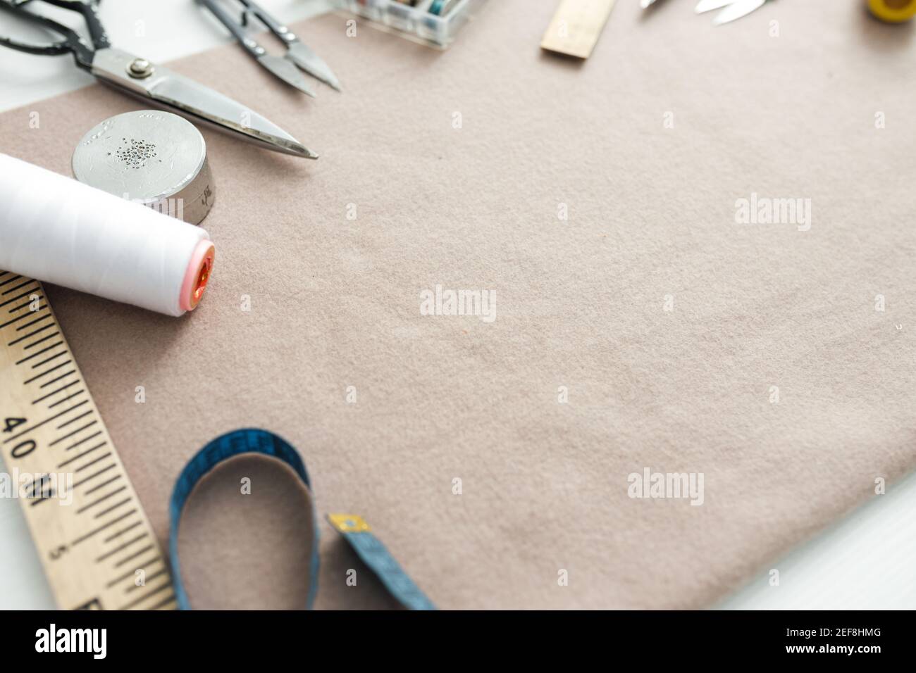 Tailor's tools on rag background with space for your text Stock Photo ...