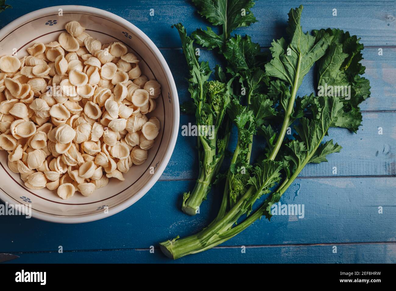 Traditional apulian dish with orecchiette shaped pasta and turnip tops ...