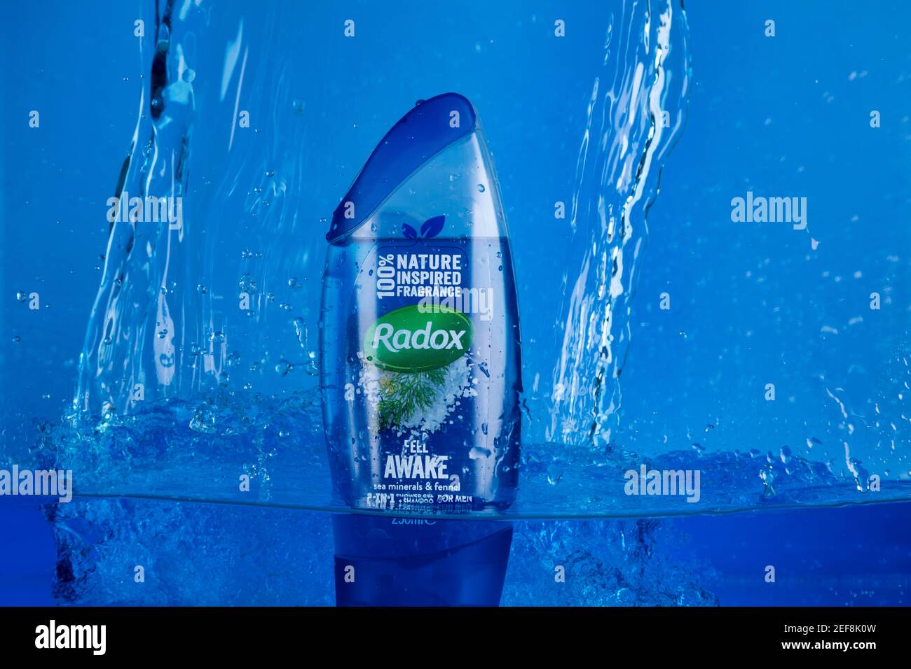 Radox shower gel in blue water against a blue background Stock Photo ...