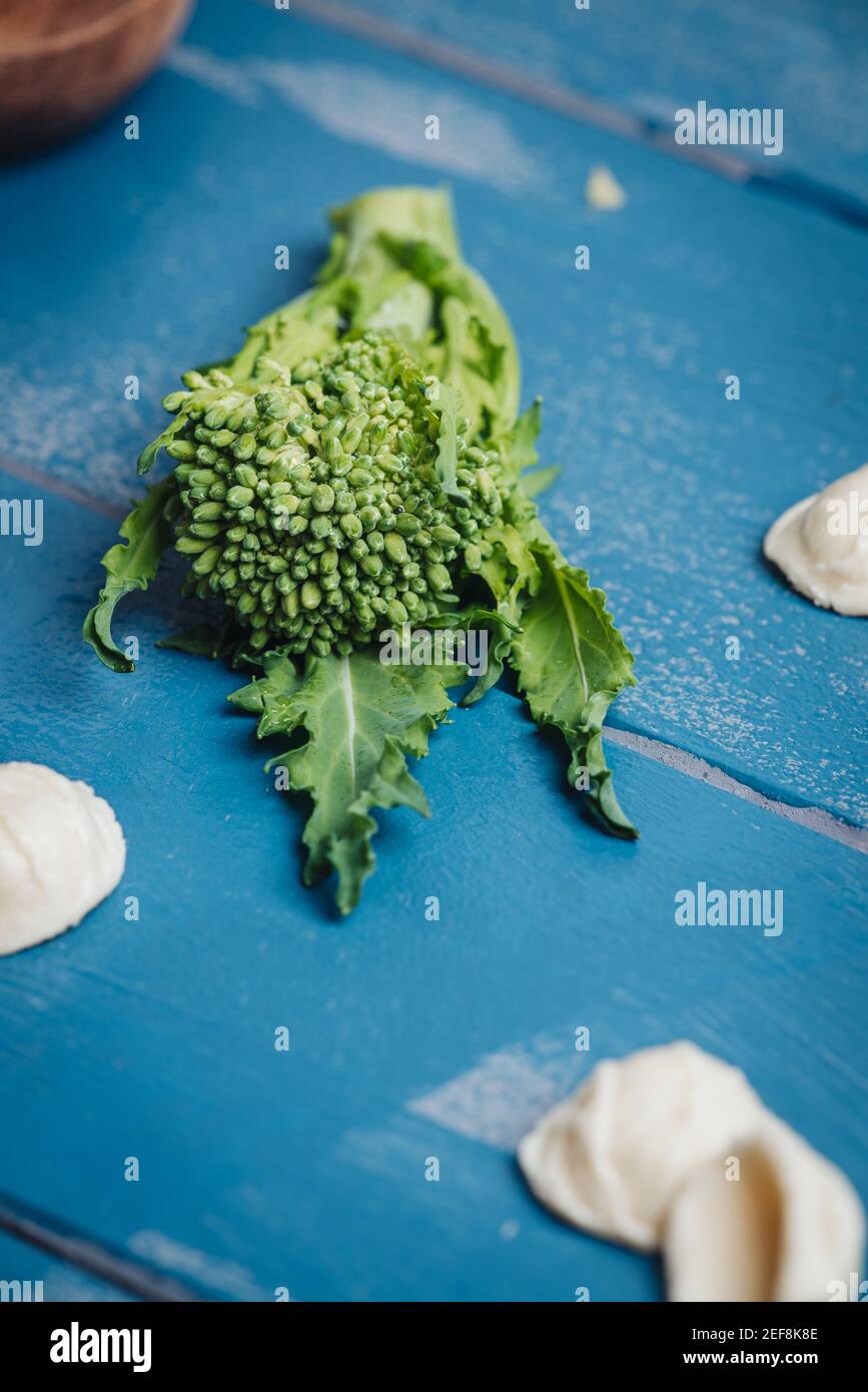 Traditional apulian dish with orecchiette shaped pasta and turnip tops ...