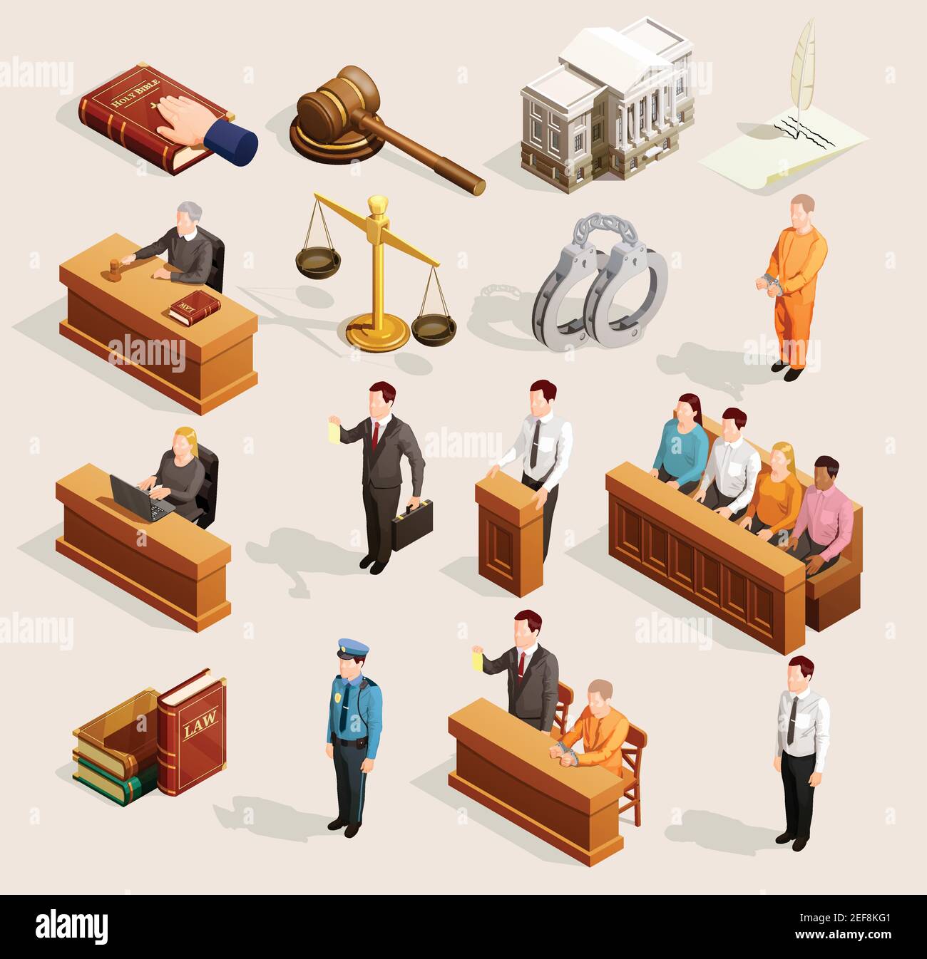 Law icon isometric set of isolated public justice symbols balance gavel ...