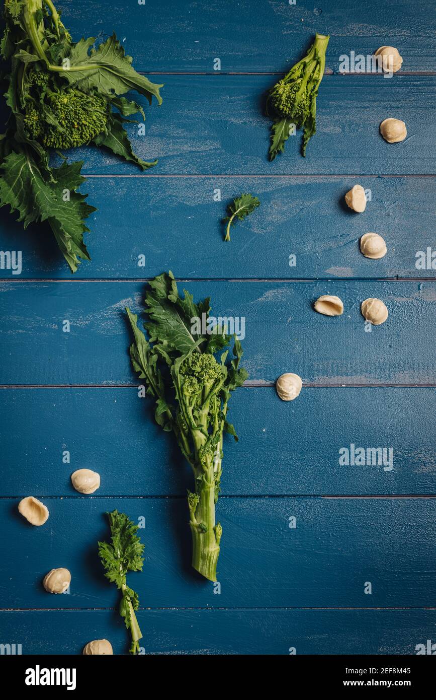 Traditional apulian dish with orecchiette shaped pasta and turnip tops ...