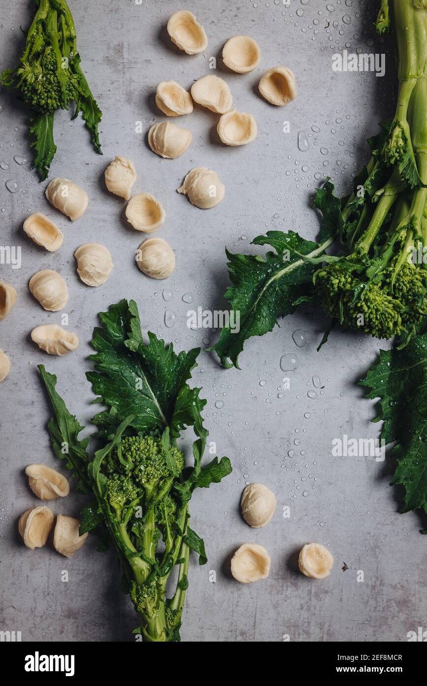 Traditional apulian dish with orecchiette shaped pasta and turnip tops ...