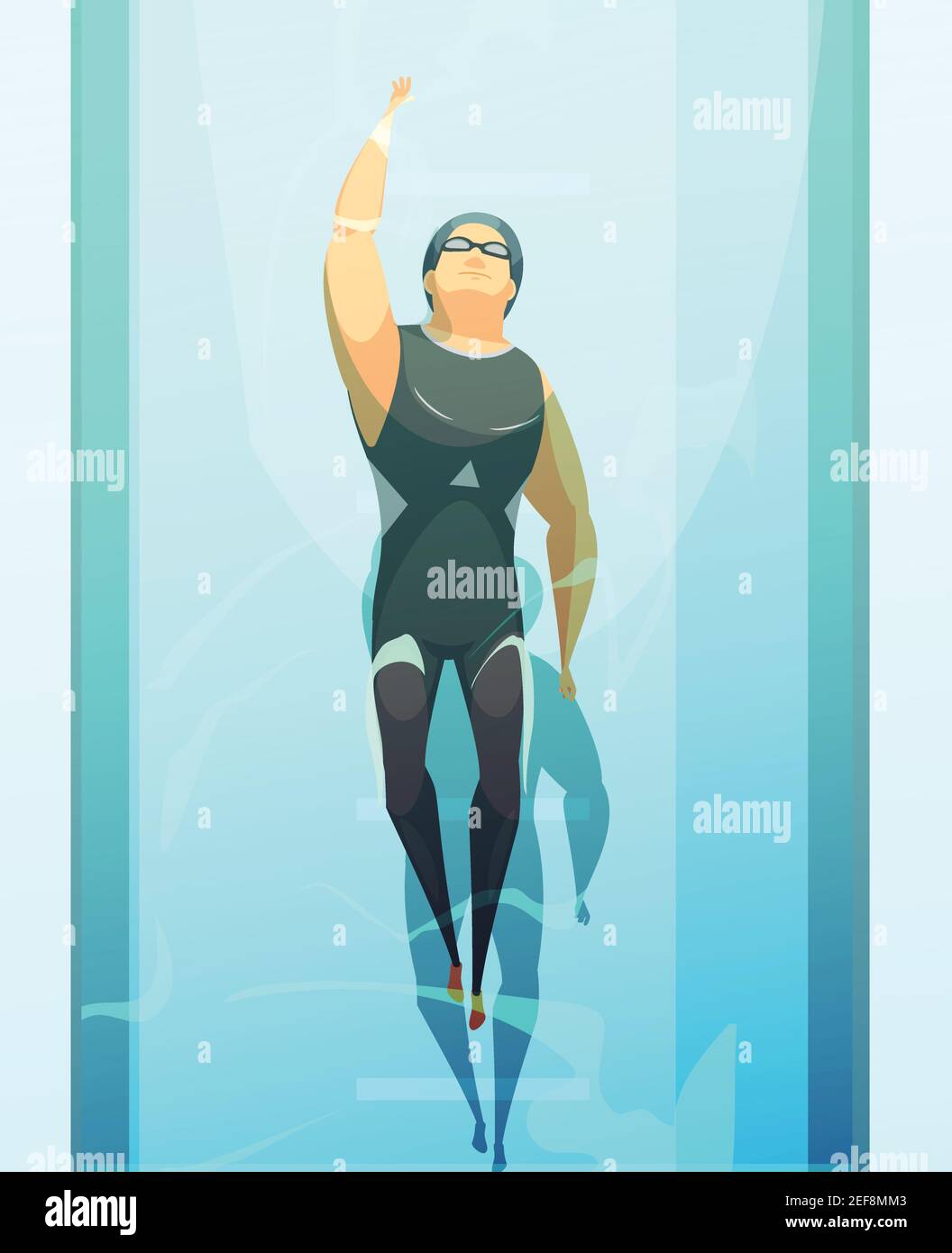 Sportsman retro cartoon set with human character of swimmer in uniform ...