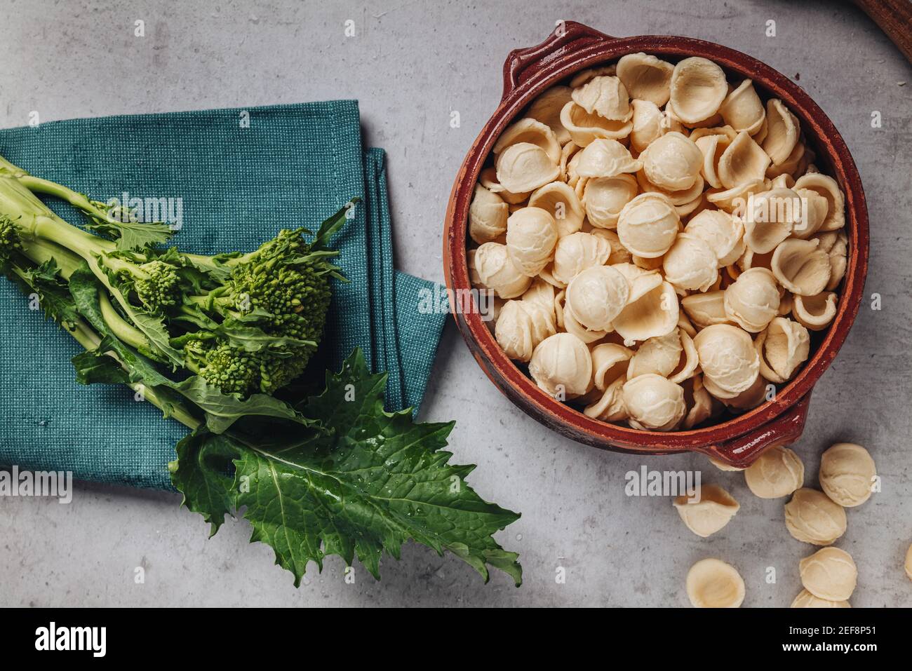 Traditional apulian dish with orecchiette shaped pasta and turnip tops ...