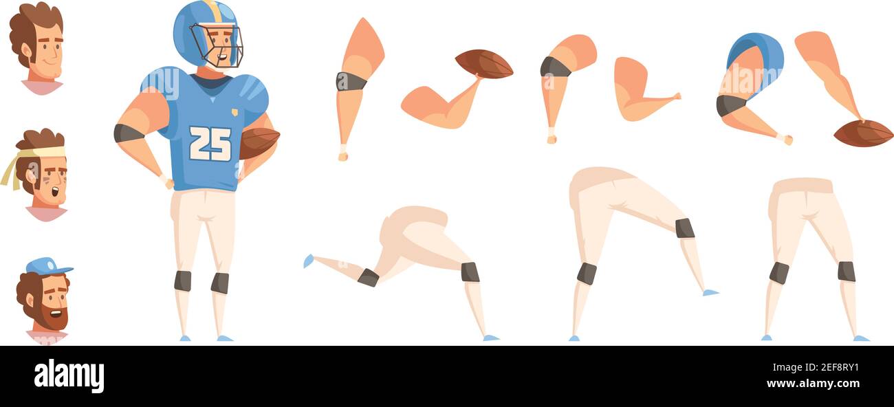 Sportsman constructor retro cartoon set with flat male ballplayer ...