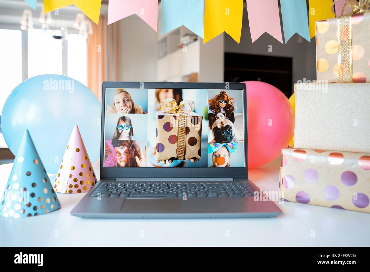 Kids virtual birthday,home party.Online conference,video call in laptop ...
