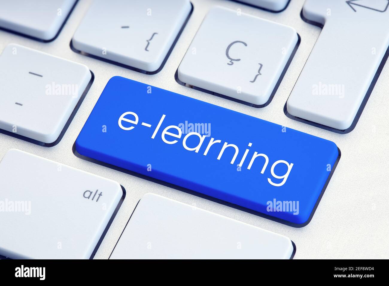 E-learning or online education concept. Text on computer Keyboard Key ...