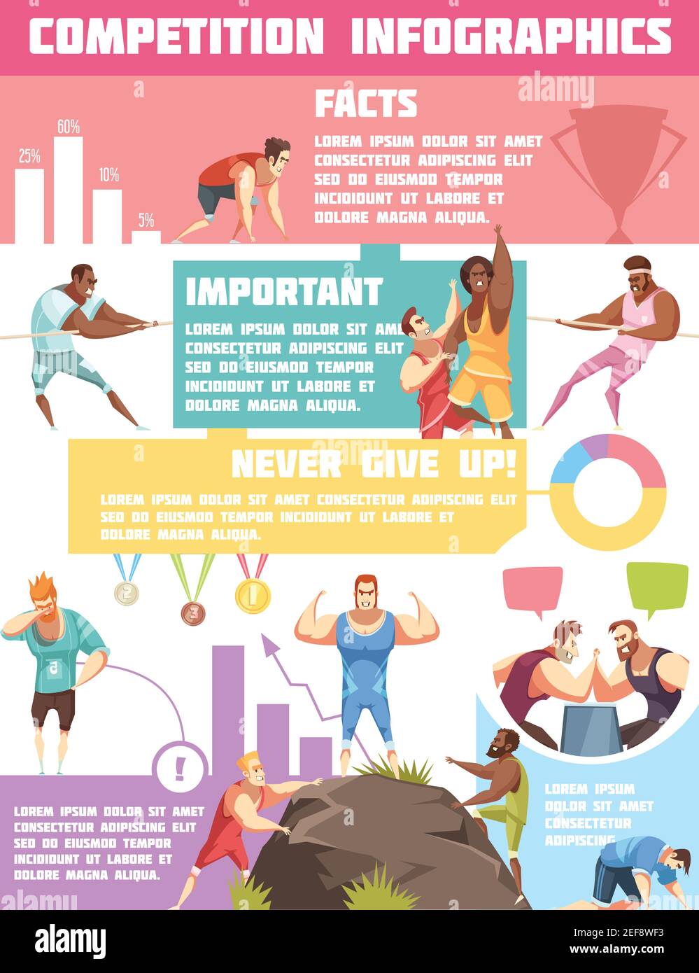 Competition infographics with male cartoon sportsman characters awards ...