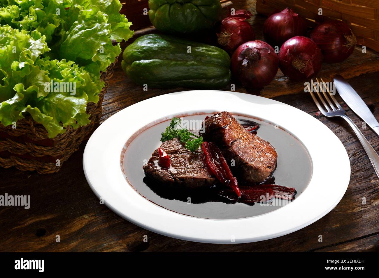 filet mignon in wine sauce Stock Photo - Alamy