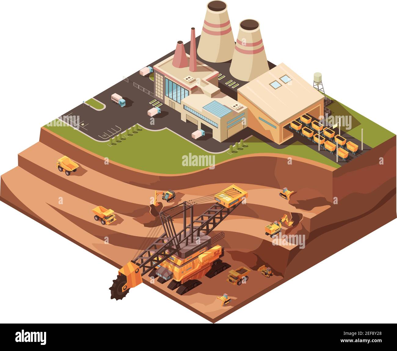 Isometric mining composition with images of factory buildings and ...
