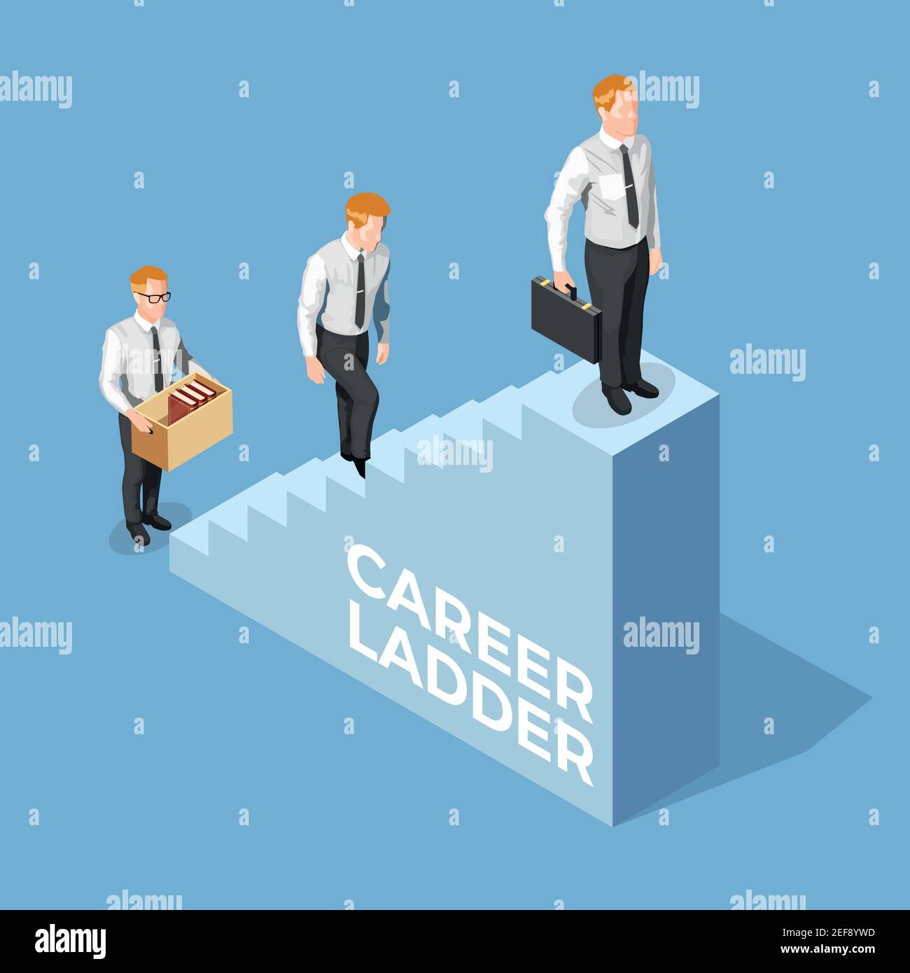 Recruitment concept with male adult climbing career ladder 3d isometric ...