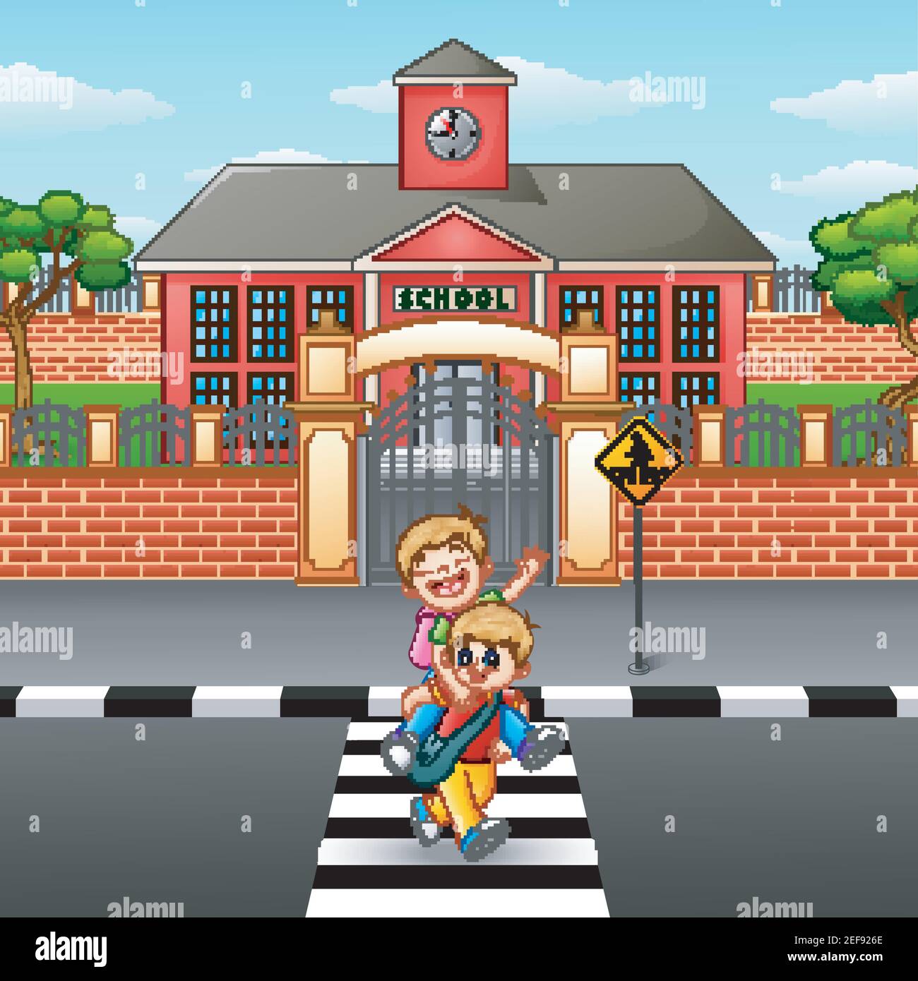 Vector illustration of Two boy crossing the street Stock Vector Image ...