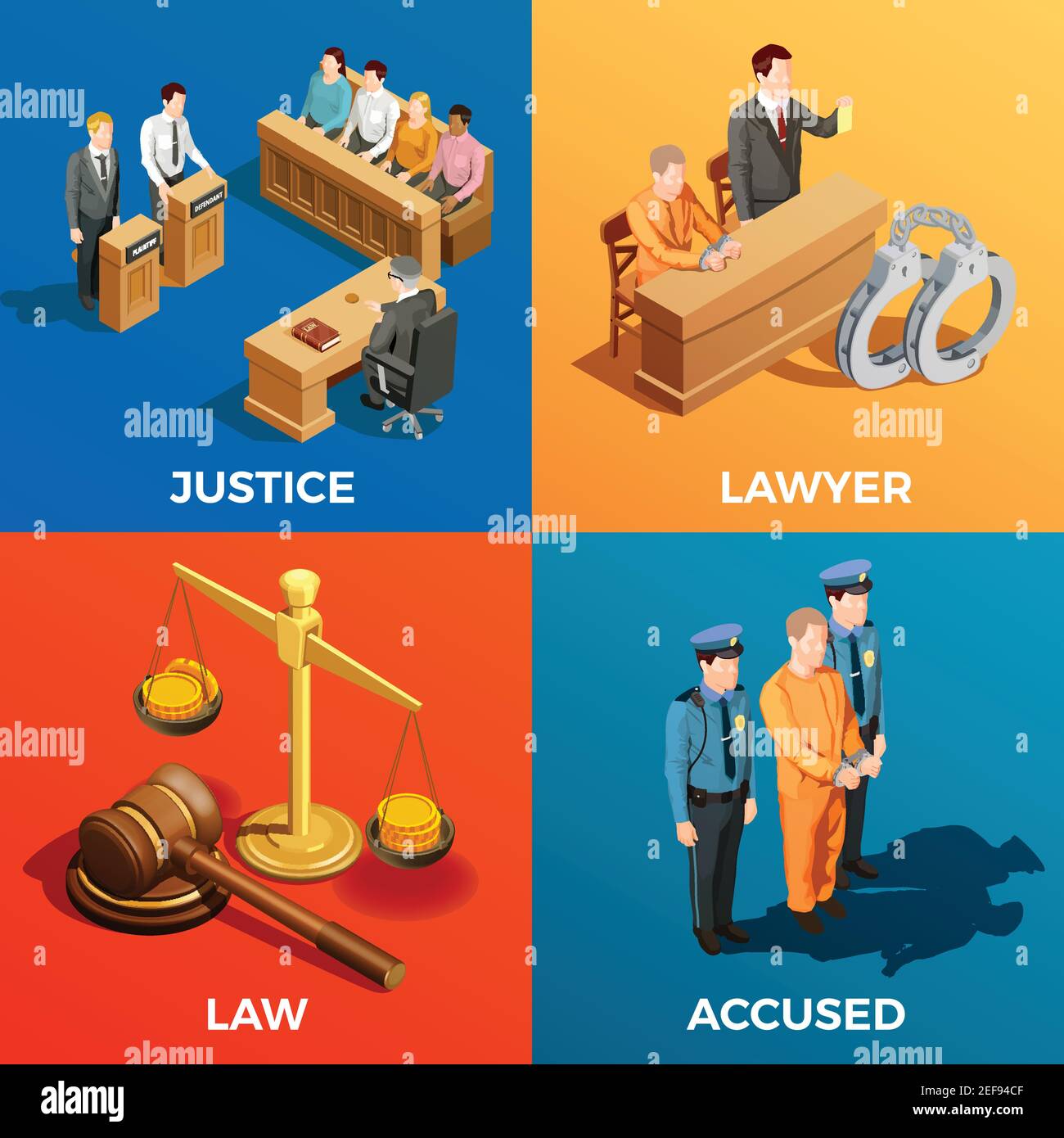Law isometric design concept compositions of judge jury lawyer and ...