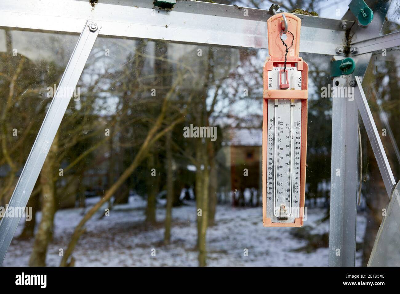Max and Min thermometer inside unheated greenhouse showing -7C on ...