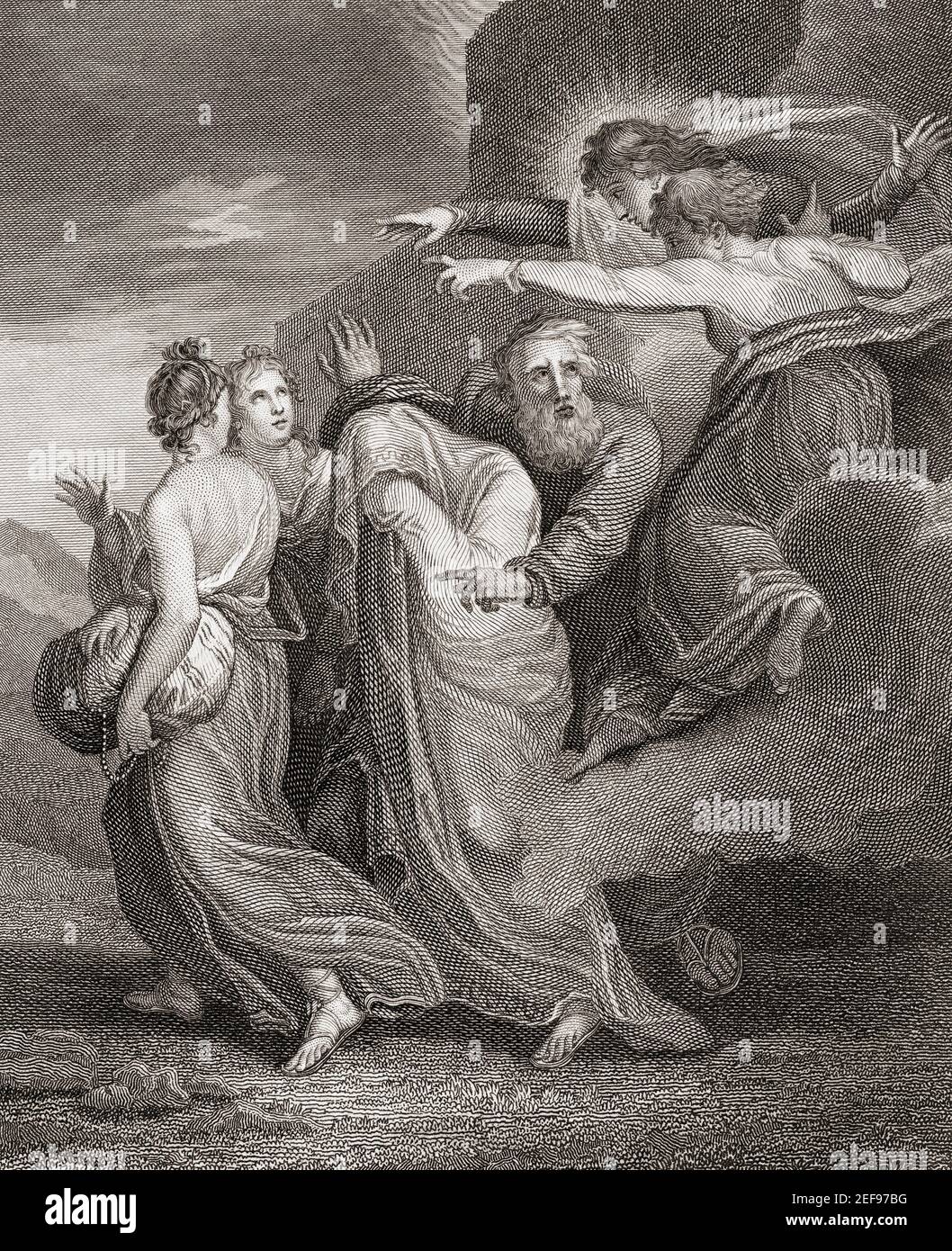 Lot's departure from Sodom. Sent from the city of Sodom by angels ...