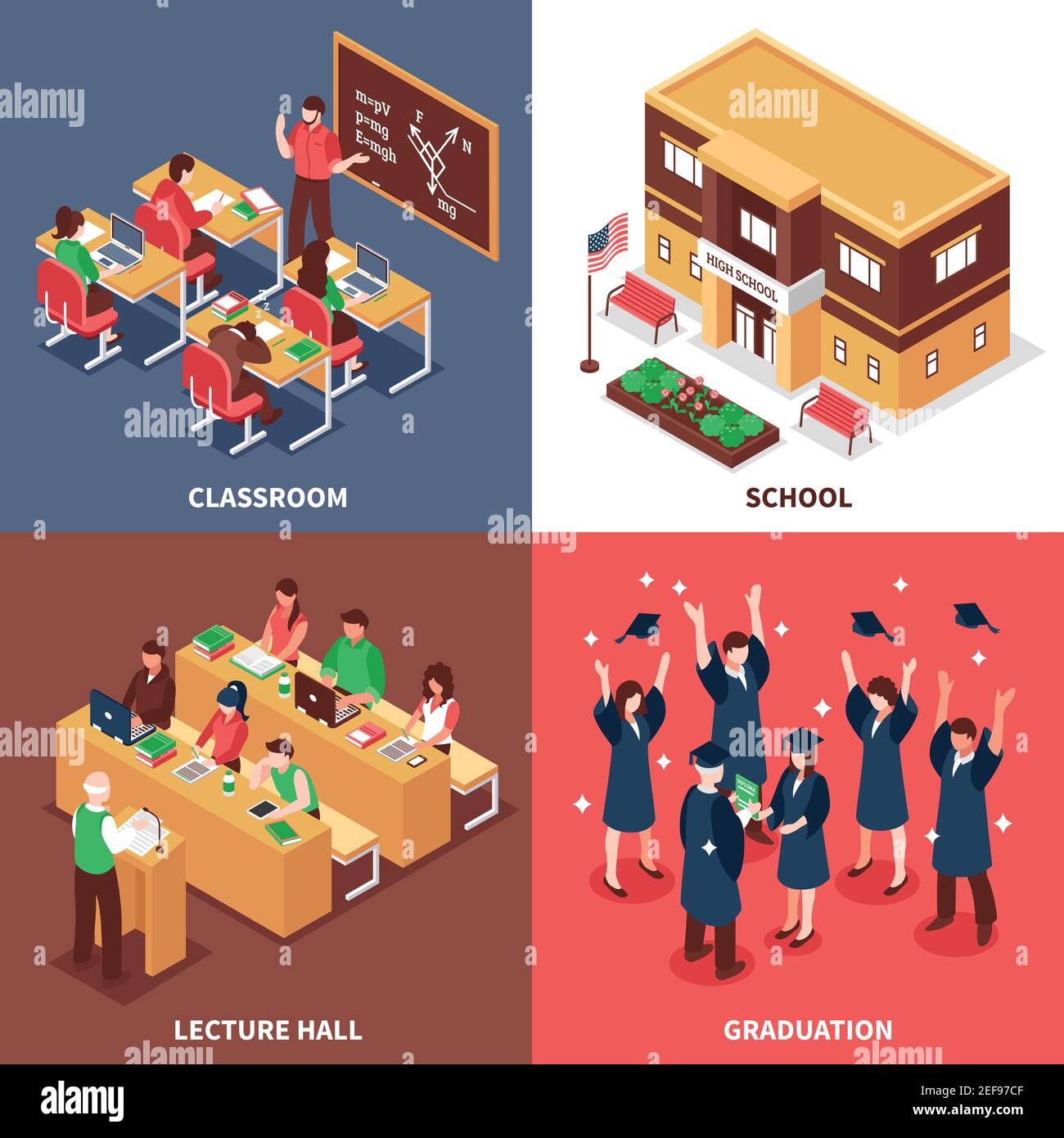 High school classroom lesson lecture graduation and building outdoor ...