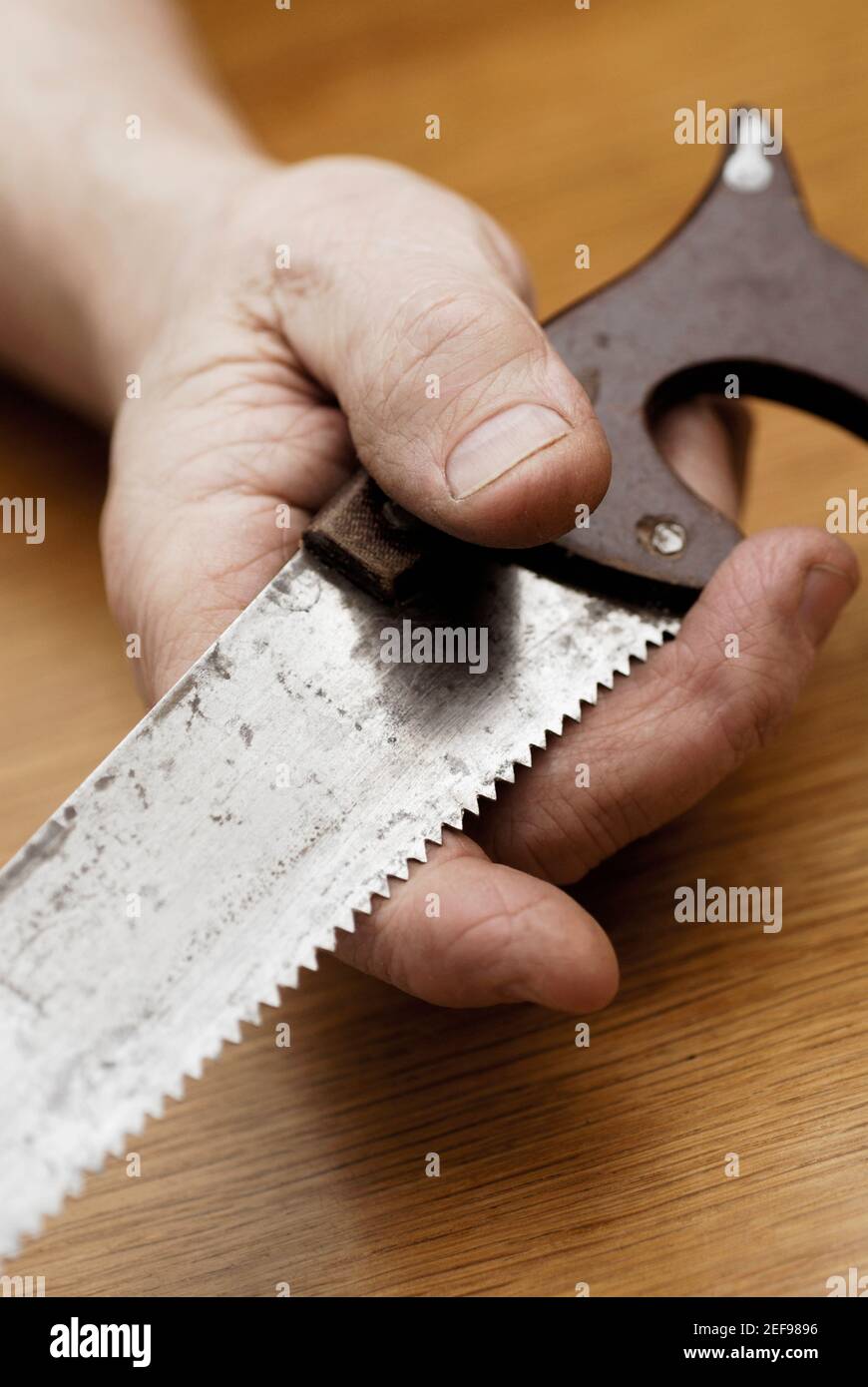 Male hand holding saw hi-res stock photography and images - Alamy