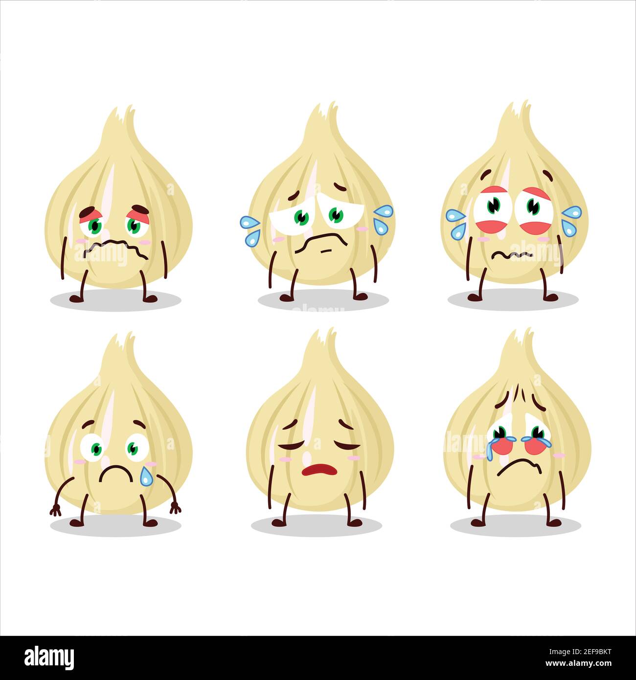 New garlic cartoon character with sad expression. Vector illustration ...