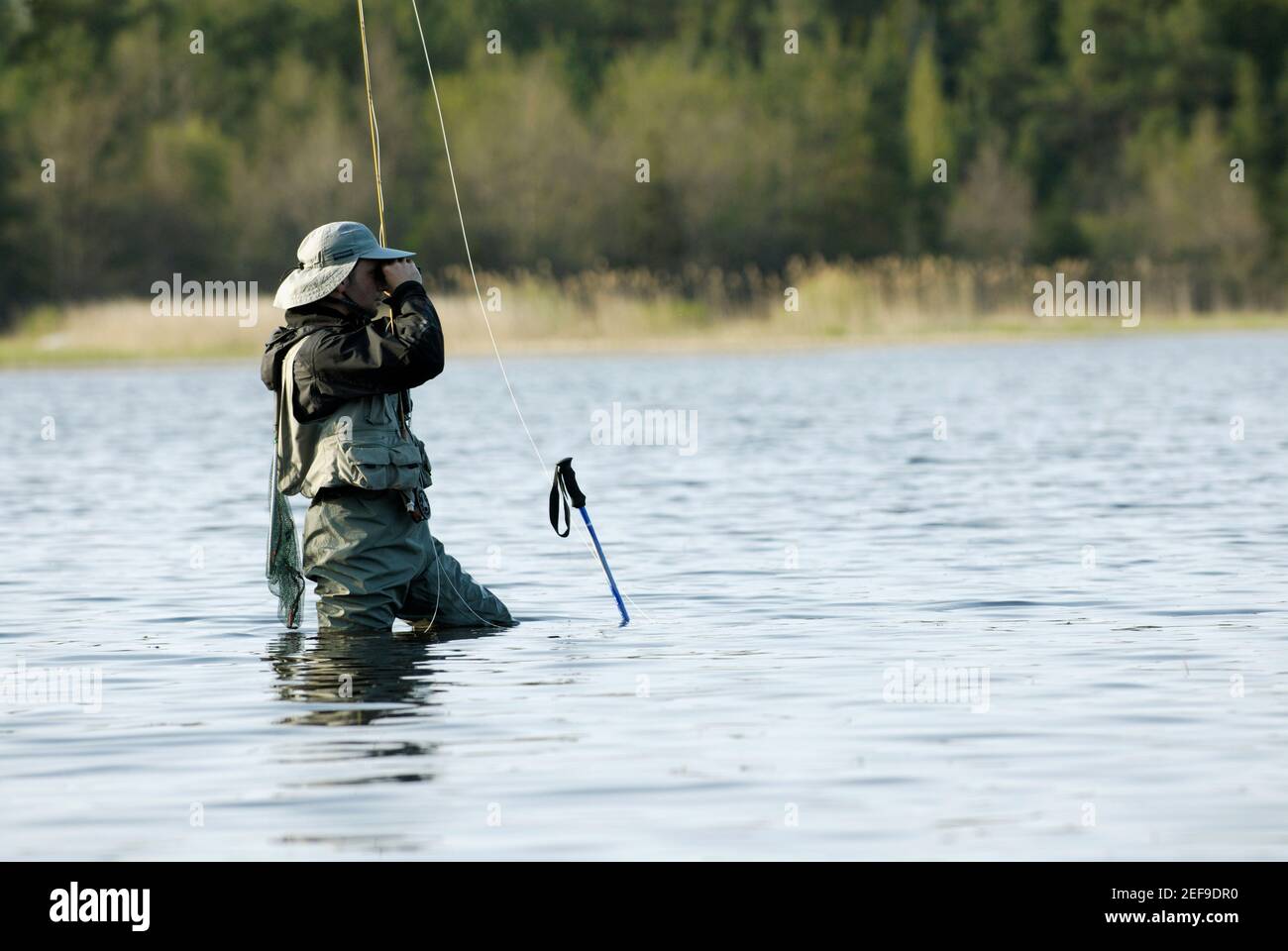 Side profile of a mid adult man fishing in the river Stock Photo - Alamy