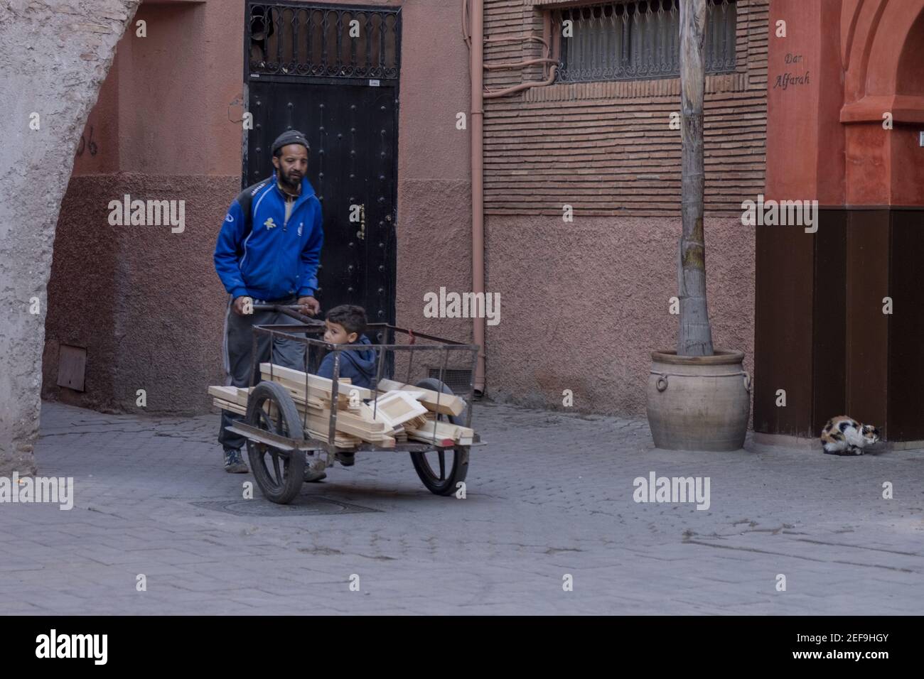 MARRAKETCH, MOROCCO - Feb 03, 2020: Everyday scene of a street in the ...
