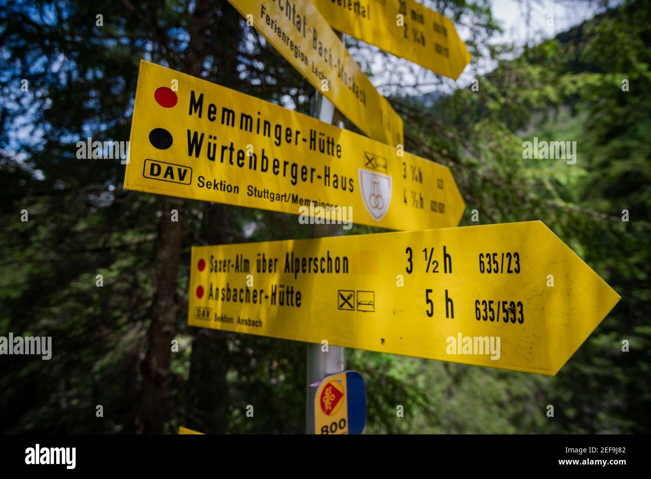 Signs with hiking trails in the Bavarian Alps. Part of famous E5 ...
