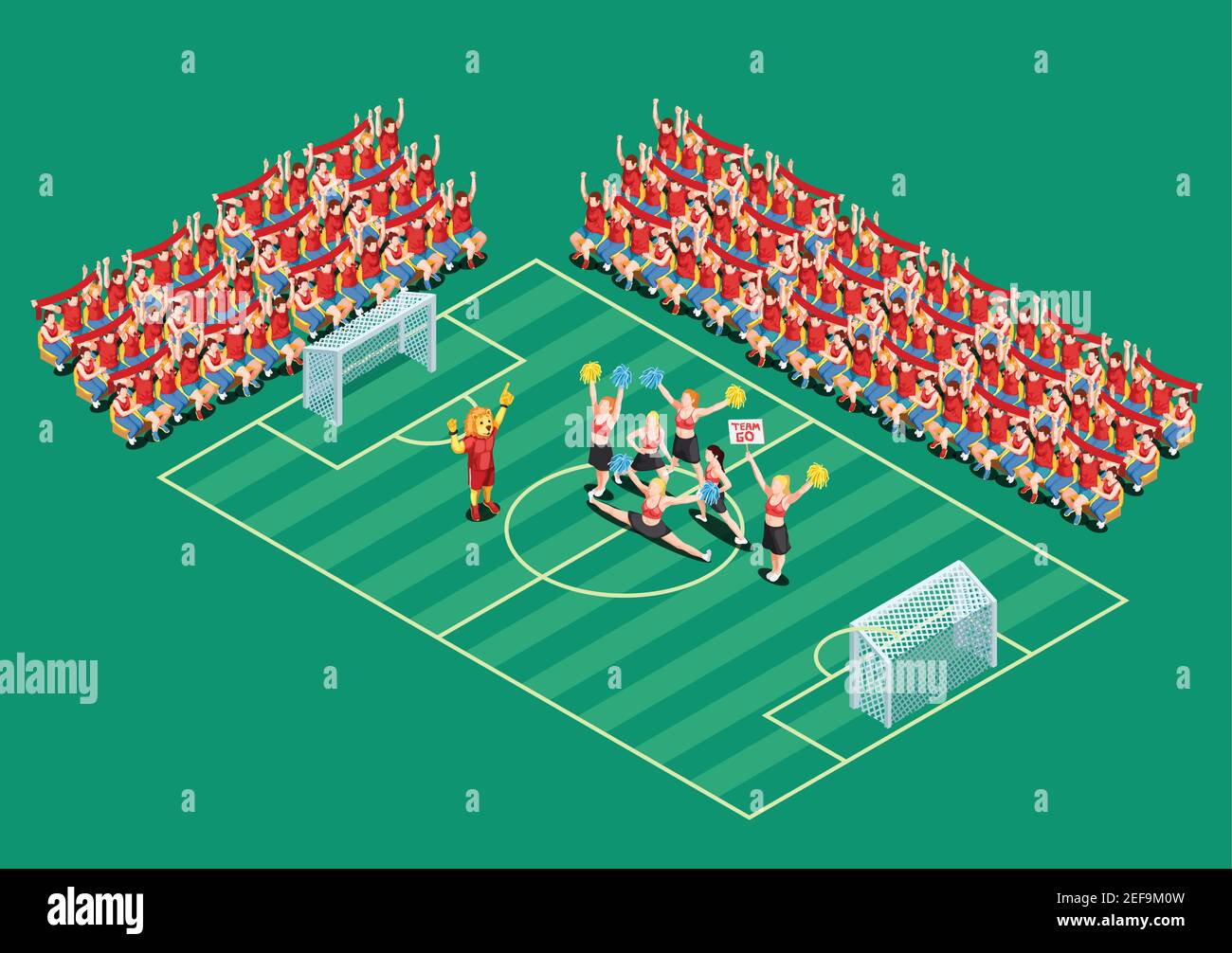 Cheerleading dancers supporting football teams on field 3d isometric ...