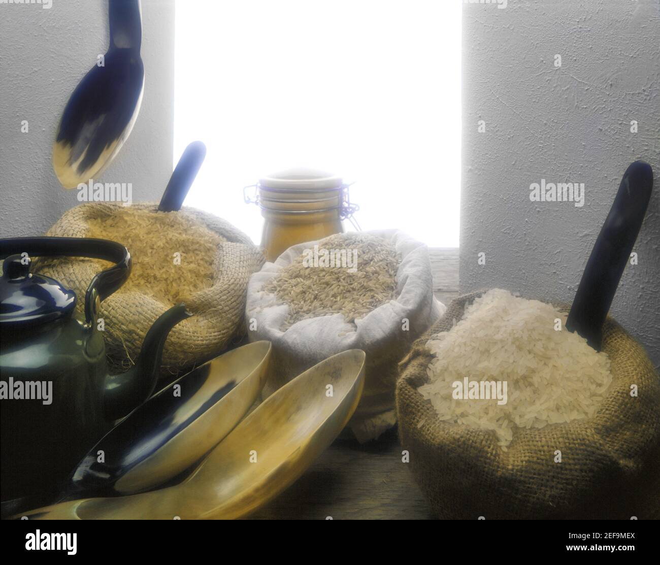 Assorted rice grain in sacks Stock Photo - Alamy