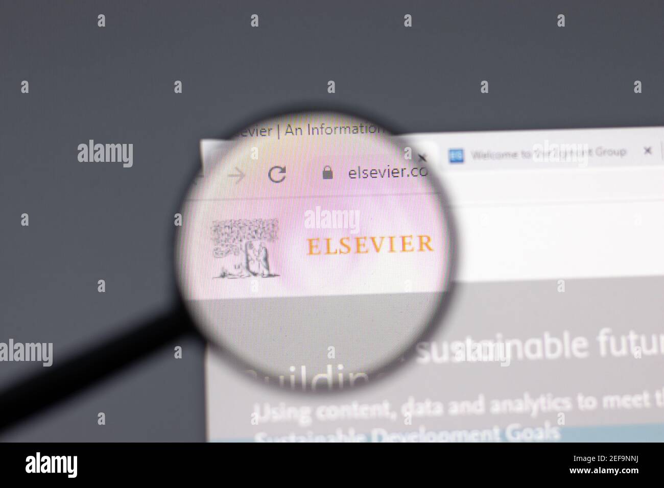 New York, USA - 15 February 2021: Elsevier website in browser with ...